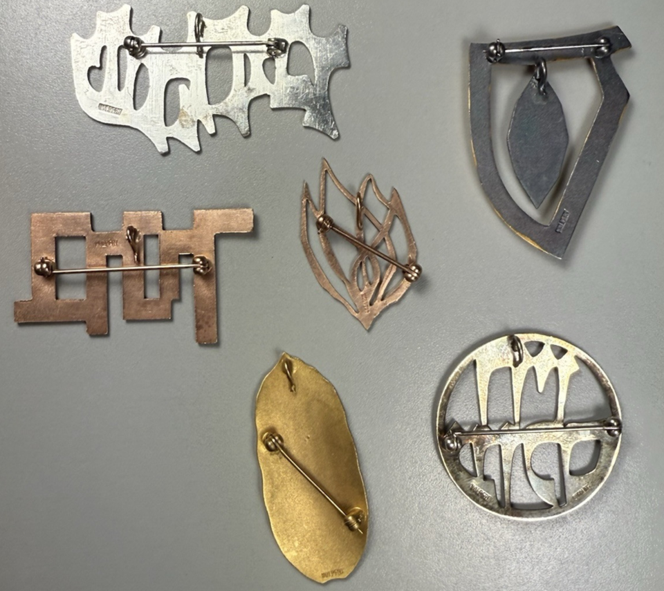 6 Vintage Ludwig Wolpert Judica Modernist Hebrew Brooches/Pins ...