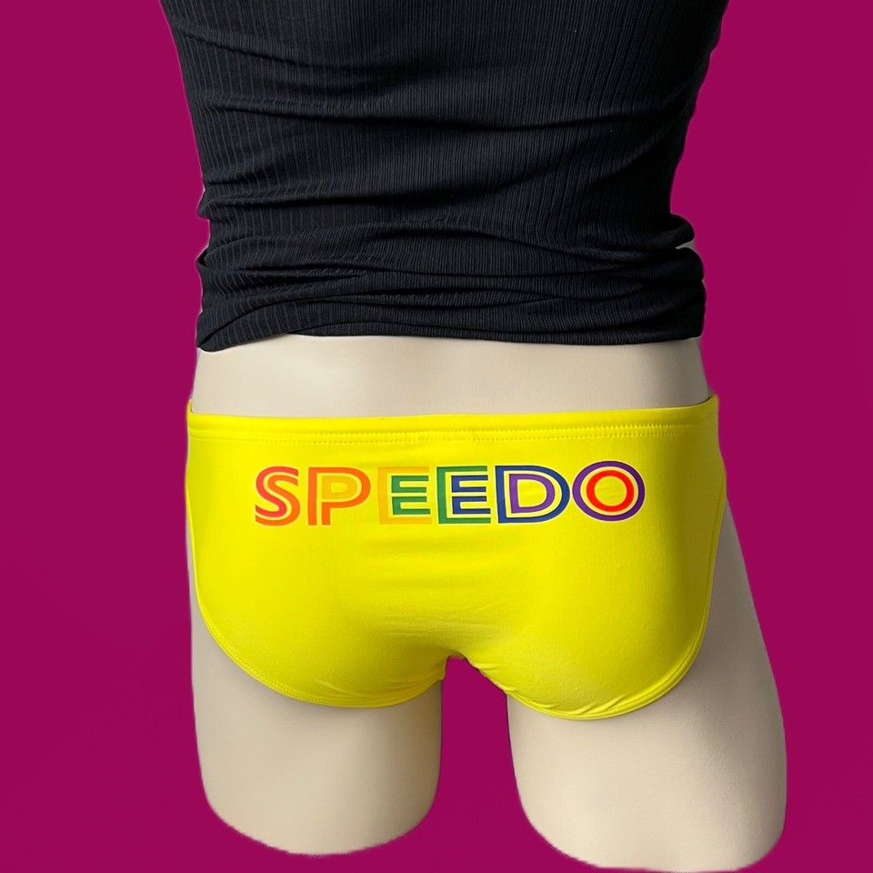 Speedo Men Yellow Pride Logo swim Brief Swimwear size 30 32 | eBay