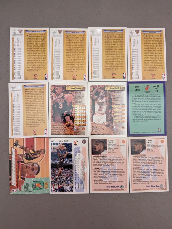Steve Smith Rookie Card Lot Of 12 Cards Miami Heat NBA Basketball ...