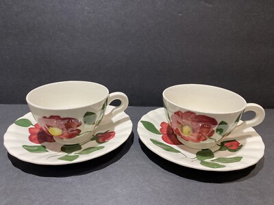 Blue Ridge Pottery Colonial Becky Coffee Tea Cups And Saucers Set of 4 ...