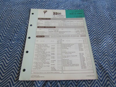 HOLLEY CARBURETOR DATA SPEC CHART 1949-53 FORD 8-CYLINDER F-7 F-8 TRUCK ...
