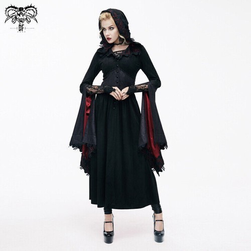 Devil Fashion Goth Sexy Ladies Lace Long Coats Steampunk Hooded Jacket ...