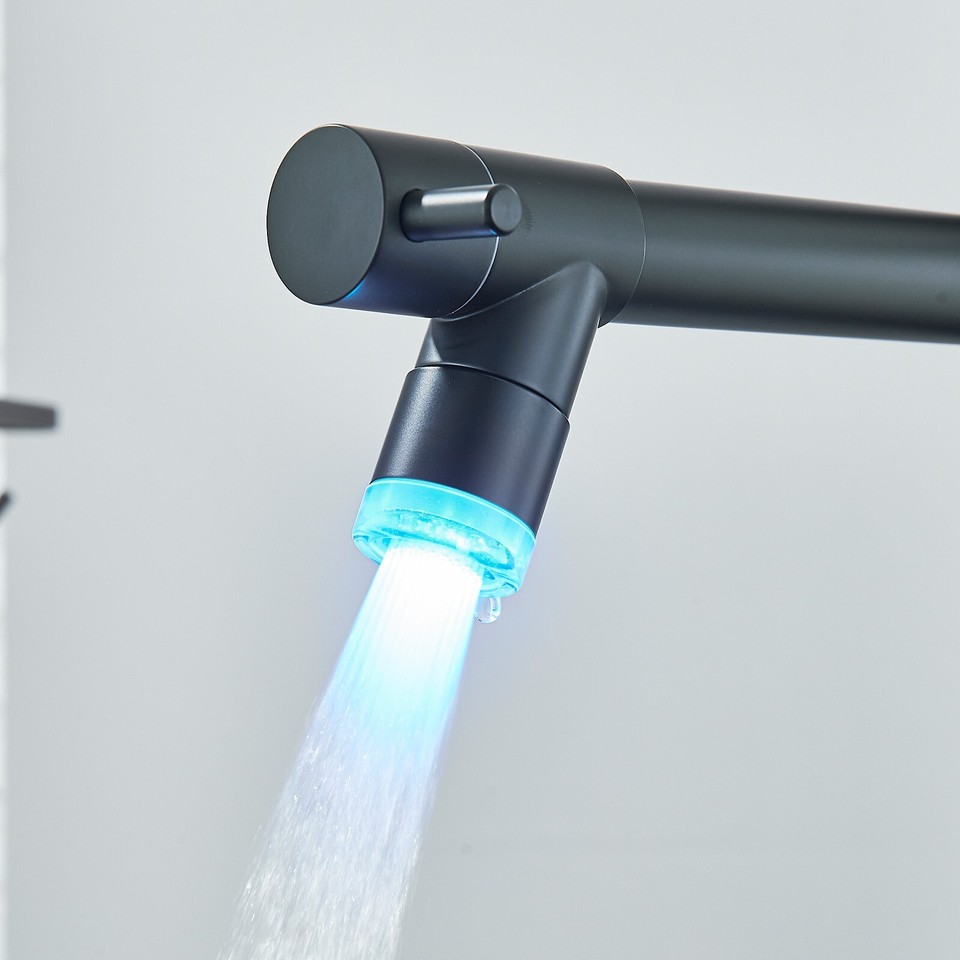 Black LED Kitchen Faucet Sink Mixer Faucet Single Handle Pull Down ...