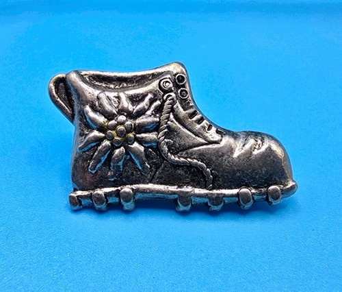 Vintage German Alpine Hiking Boot Edelweiss flower Brooch Hat Lapel Pin ...