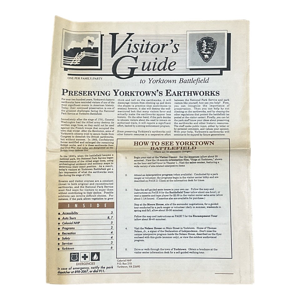 Yorktown Battlefield Visitors Guide National Park Service 1993 Vintage ...