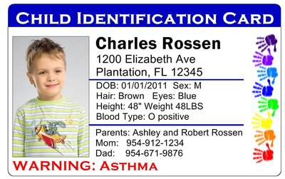 2 Custom Personalized Child Travel Identification Card ID Lost Child ...