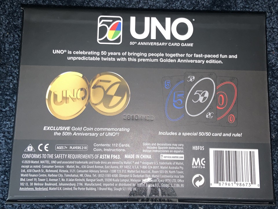 UNO Premium 50th Anniversary Golden Edition Card Game Exclusive Gold ...