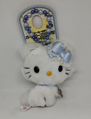 Charmmy Kitty Blue Bow Pearl Bracelet 4" Plush Doll New Old Stock w ...