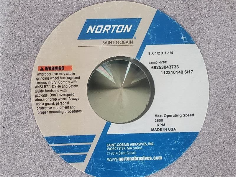 Norton Surface Grinding Wheel: 8″ Dia, 1/2″ Thick, 1-1/4″ Hole, 46 Grit ...