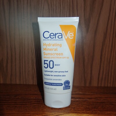 CeraVe 100% Mineral Sunscreen SPF 50 | Body Sunscreen with Zinc Oxide 5 ...