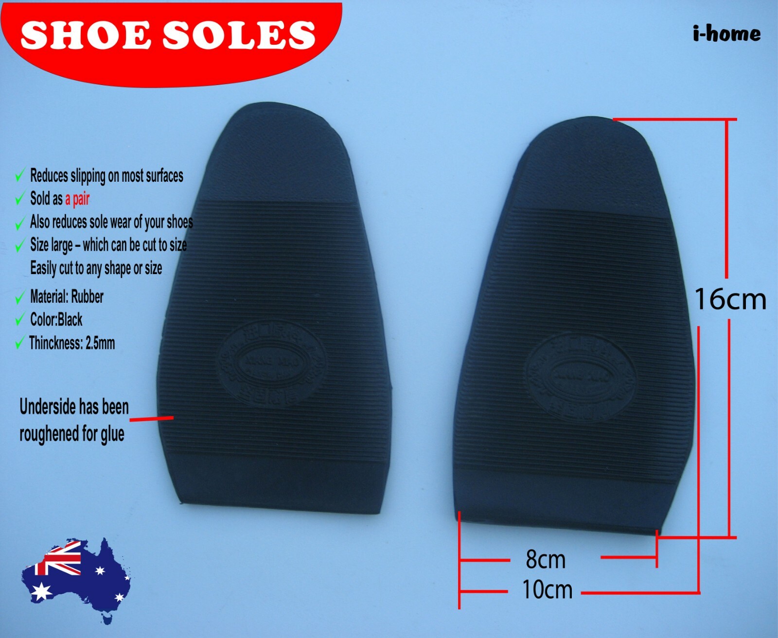 Women Shoe Soles Repair Black Rubber Stick on DIY 2.5MM Supplies 1 Pair ...