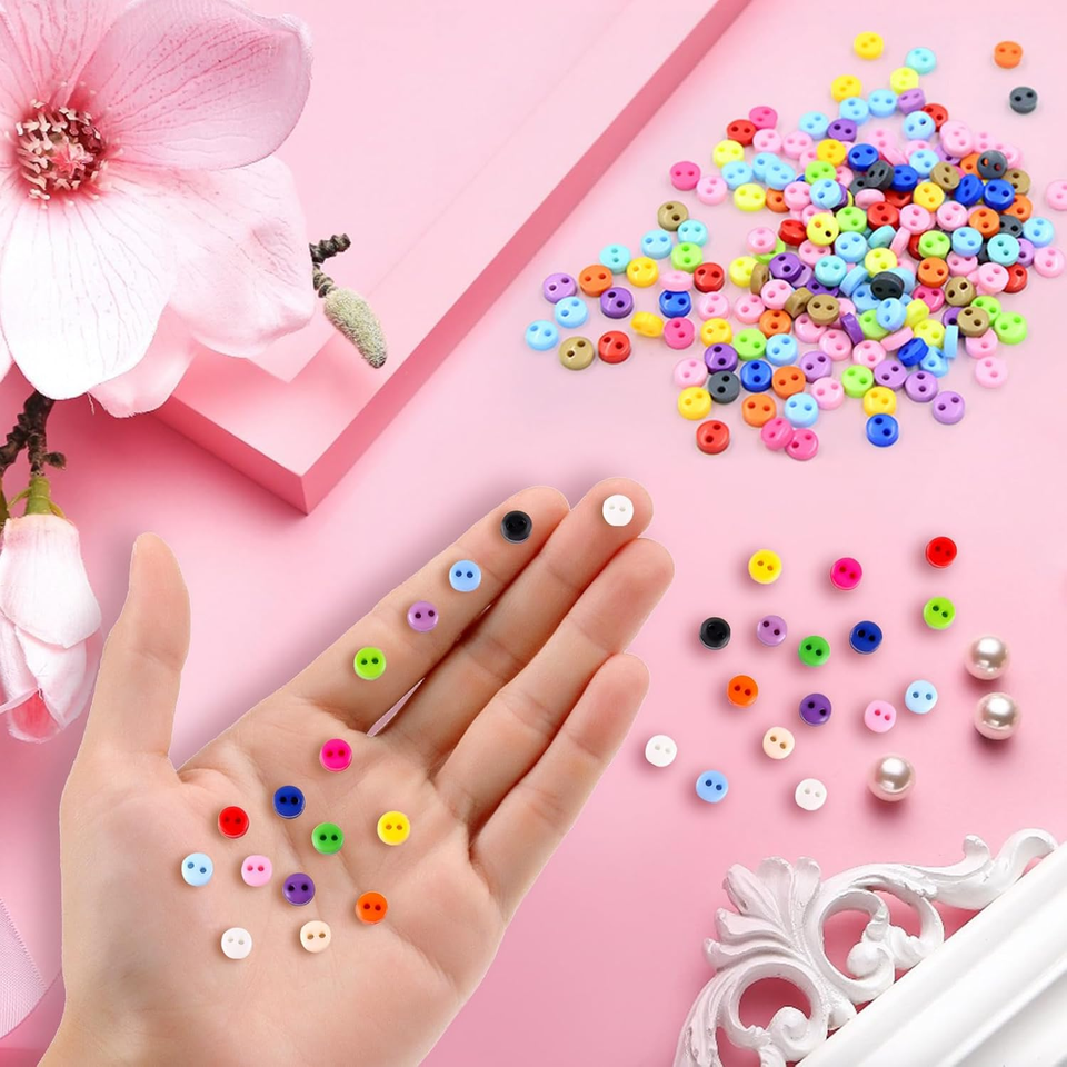 1000 Pcs Mixed Color Small Buttons for Crafts - 6Mm round 2-Hole Sewing ...