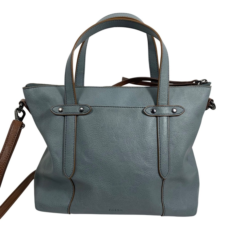 FOSSIL Dusty Blue & Brown Vegan Leather Studded Shoulder Crossbody Bag ...