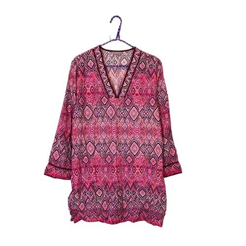 La Blanca Swim Pink Purple Geometric Ikat Diamond Print Tunic Cover up ...