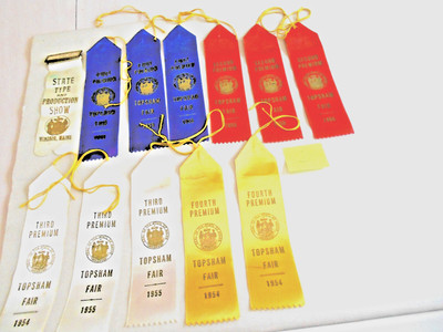12 Vintage Topsham Main Fair Ribbons 1952, 1954 and 1955 with Exhibitor ...