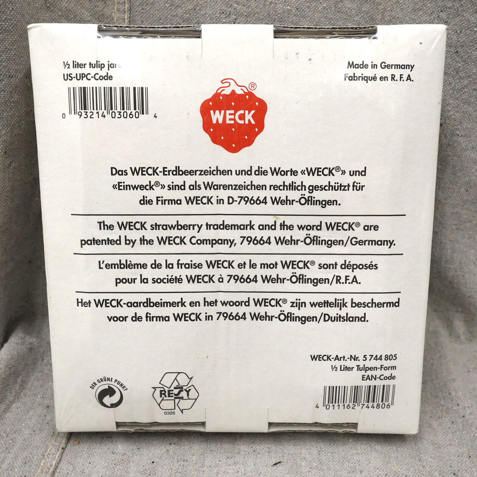 Weck 1/2 Liter Tulpen Form Round Rim Jar 4 Canning Jars with Rings ...