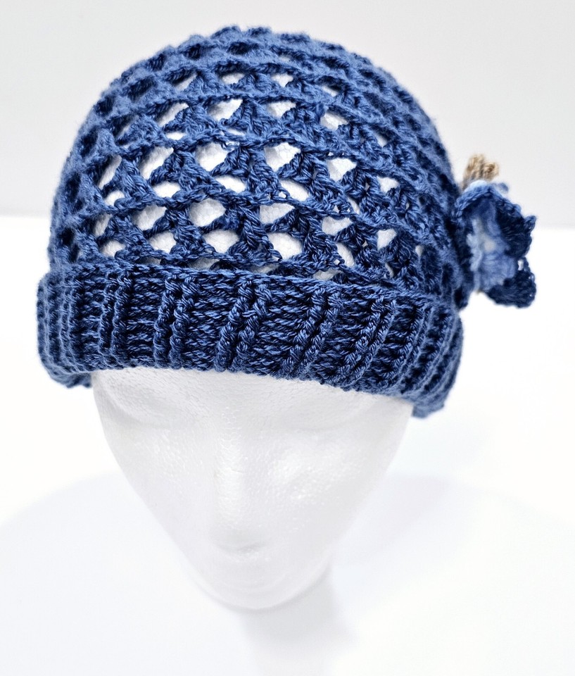 Blue Crochet Hat with Butterfly for girls/ Knitted Beanie/ Butterfly ...