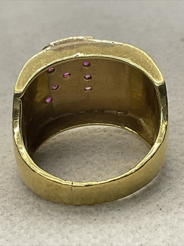 Solid 18K Yellow Gold Ruby Accents INITIAL LETTER “R” MEN’S SIGNET Ring ...