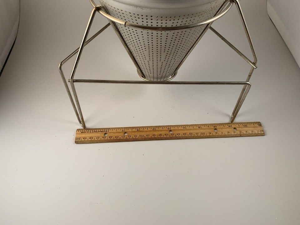 Vintage Aluminum Cone Sieve Colander Strainer With Wood Pestle & Stand ...