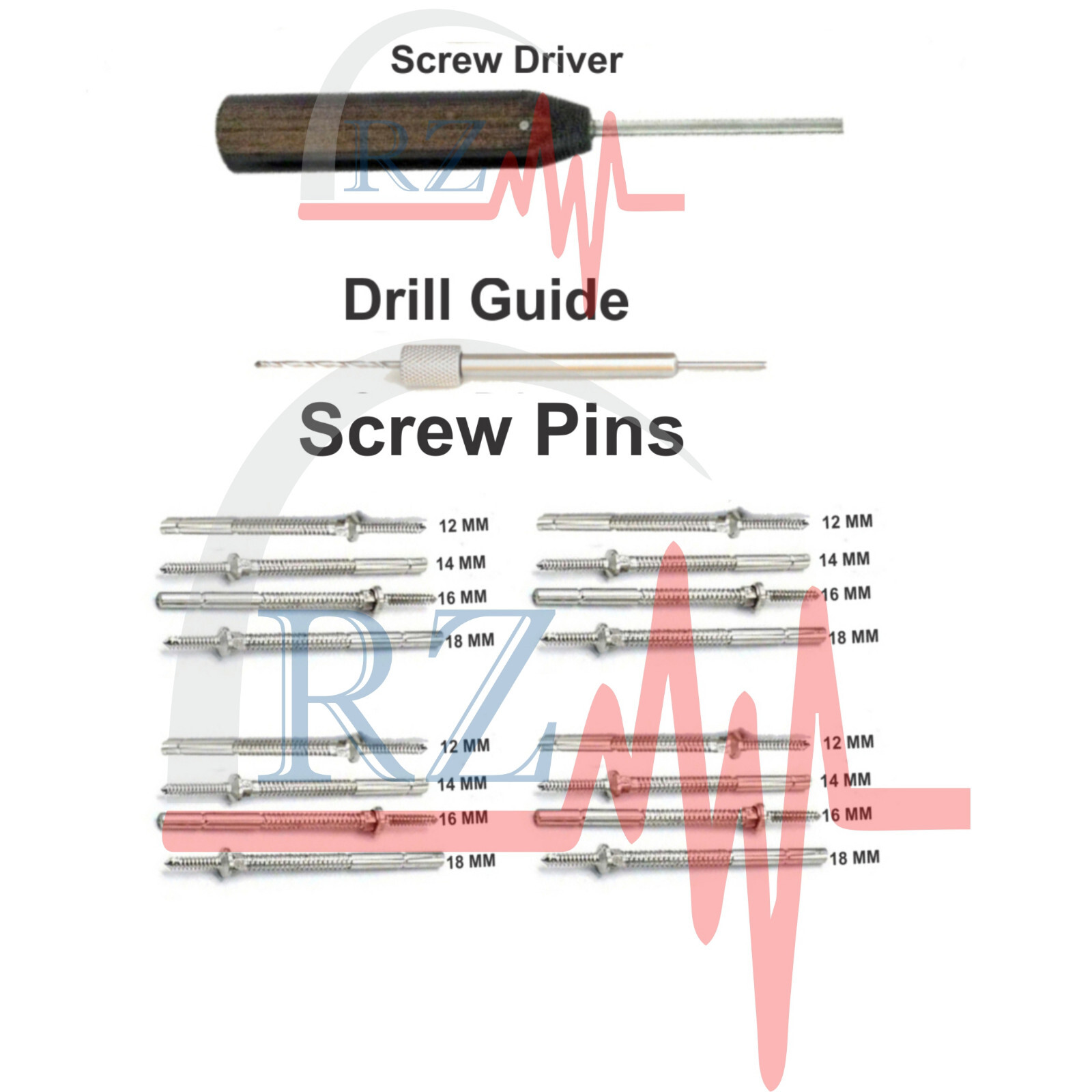 16 PIECES SCREW PINS & SCREW DRIVER DRILL GUIDE OF CASPAR CERVICAL ...