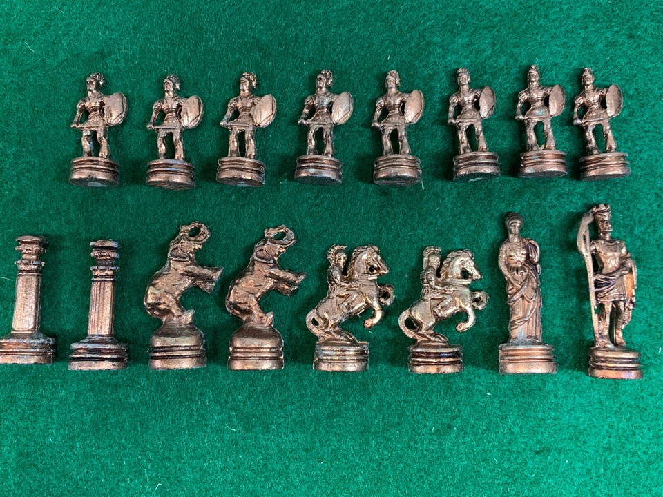 Vintage Brass Greek Roman Army Chess Small Size Set. 2" King. Metal ...