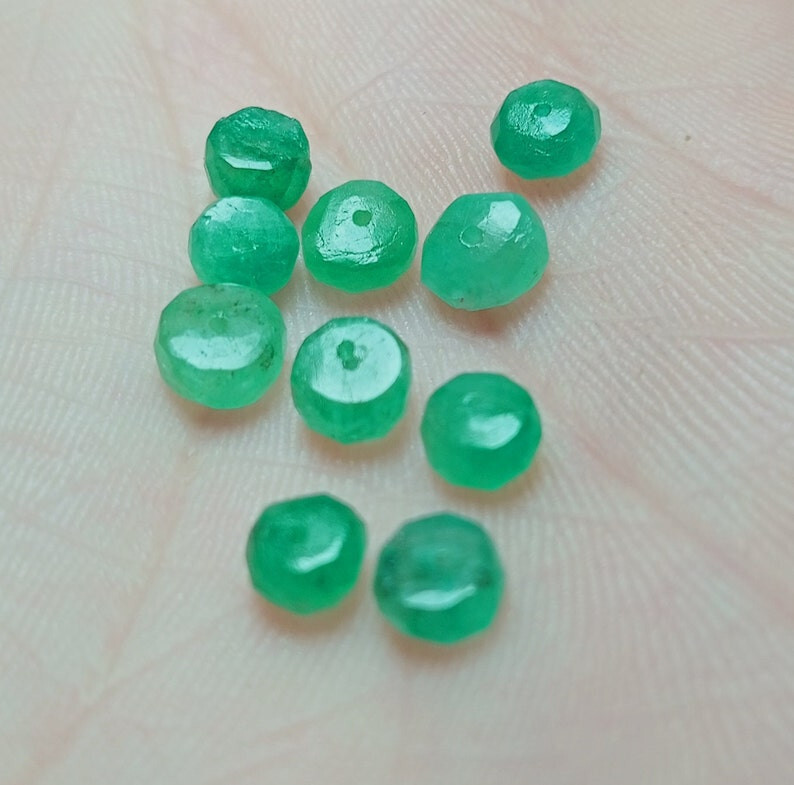 10 Pices Natural Emerald Beads, Faceted Emerald Beads, 4mm Emerald ...