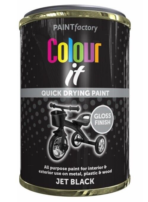 JET BLACK GLOSS FINISH PAINT QUICK DRYING ALL PURPOSE INTERIOR EXTERIOR ...
