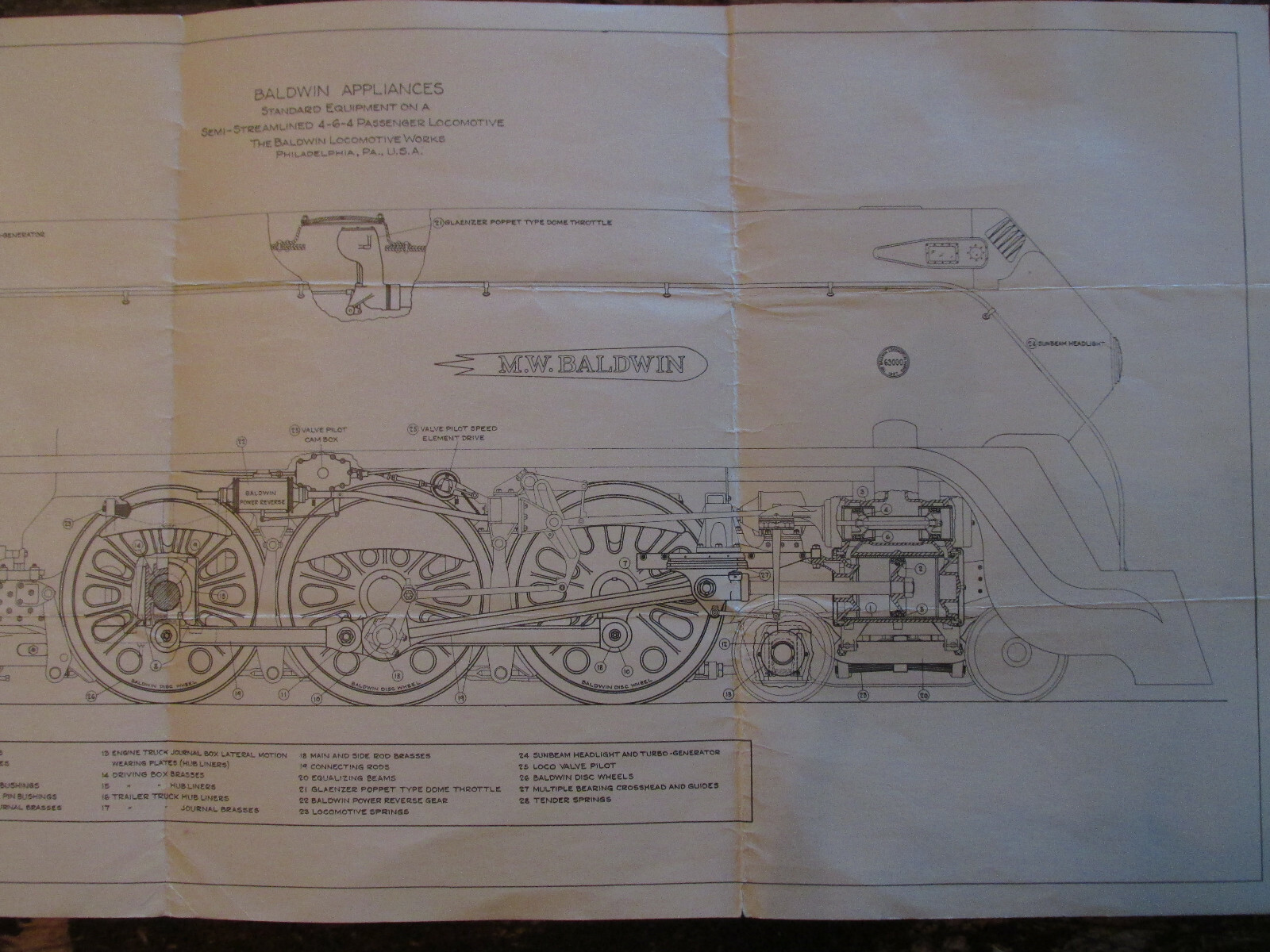 1950s Blueprint Baldwin Passenger Locomotive 1937