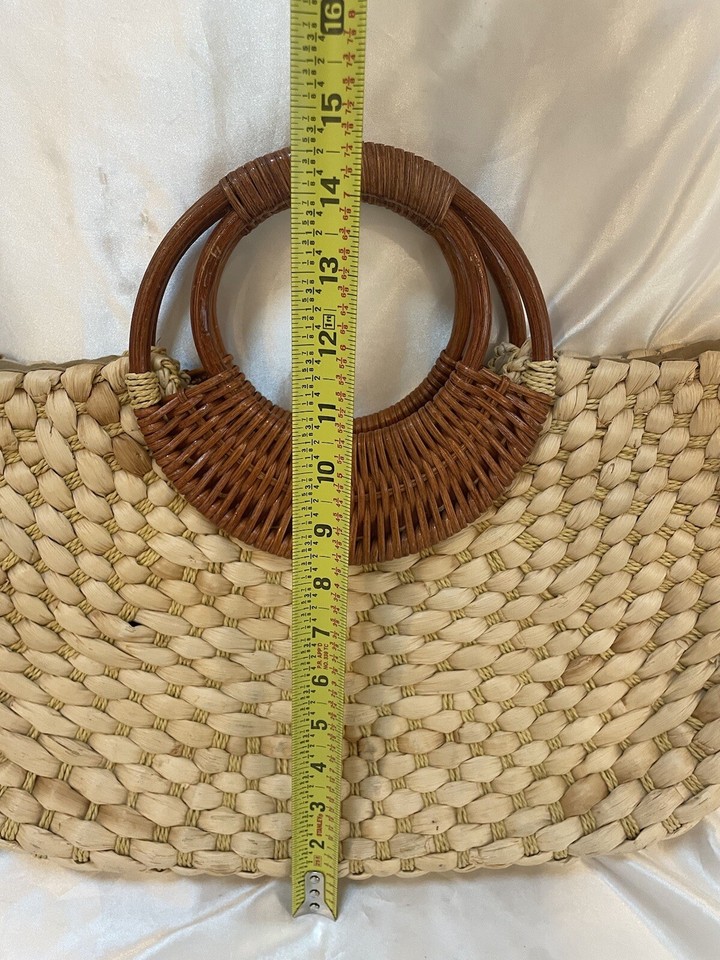 Woven Wicker Reed Tote Bag Purse Brown 19x10" Sun & Sand Brand Bamboo ...