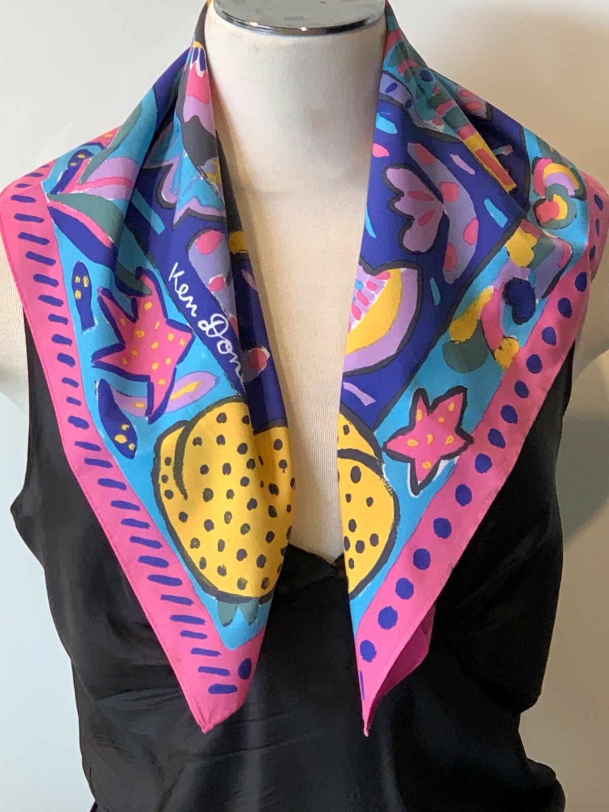 KEN DONE Vintage 1985 Below the Sea Print Scarf 60cm … - Gem