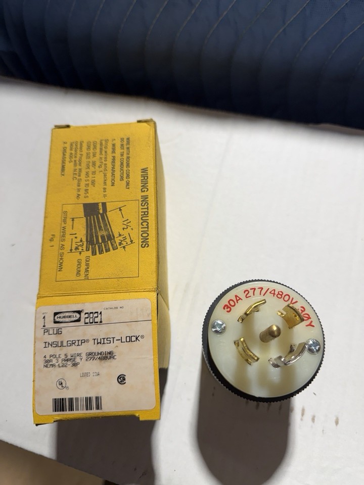 Hubbell 2821 30A Male Cord Cap, 277/480v 3ØY 4-Pole 5-Wire Insulgrip ...