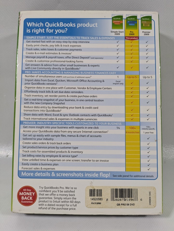INTUIT QUICKBOOKS PRO ACCOUNTING 2009 FOR WINDOWS FULL RETAIL VERSION ...