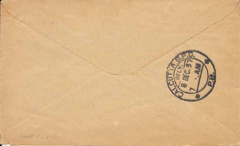 1937 Commercial Air Mail cover, posted Rangoon, Burma. Calcutta receipt ...