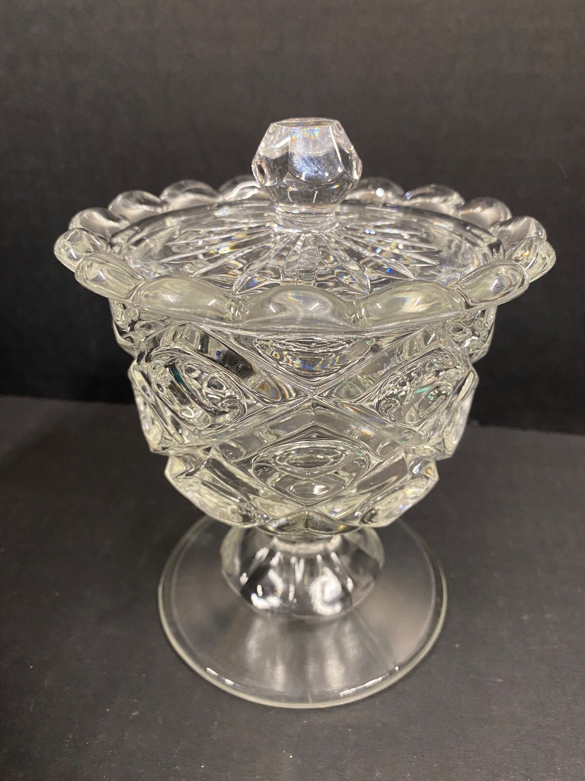 Vintage Viking Glass Diamond Thumbprint Pedestal Candy Dish w/ Crystal ...