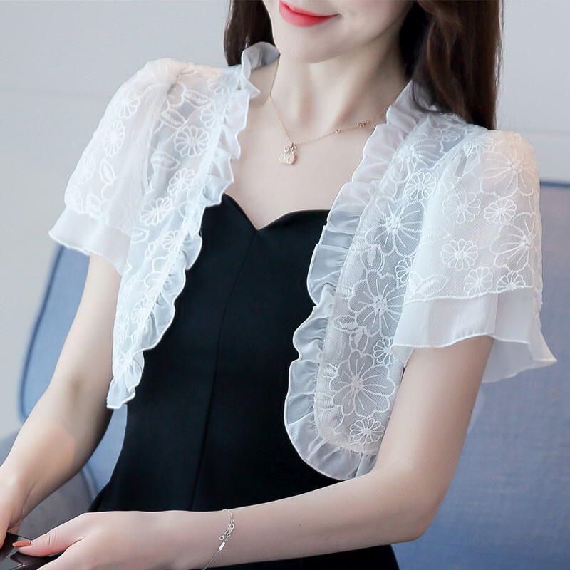 Ruffles Women Lace Shrug Bolero Capelet Cardigan Cape Hollow Out Crop ...