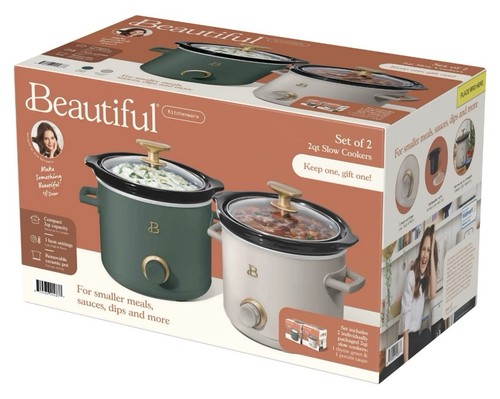 NEW Lot Of (2) Drew Barrymore Beautiful 2 Qt Slow Cookers-Porcini Taupe ...