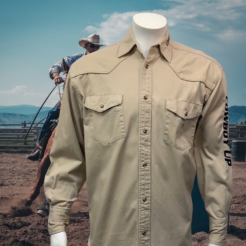 Vintage Cowboy Up Khaki Embroidered Western Rodeo Line Dancing Pearl ...