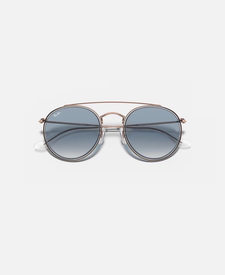 New Ray-Ban Round Double Bridge Gold Frame / Gradient Blue RB3647 ...