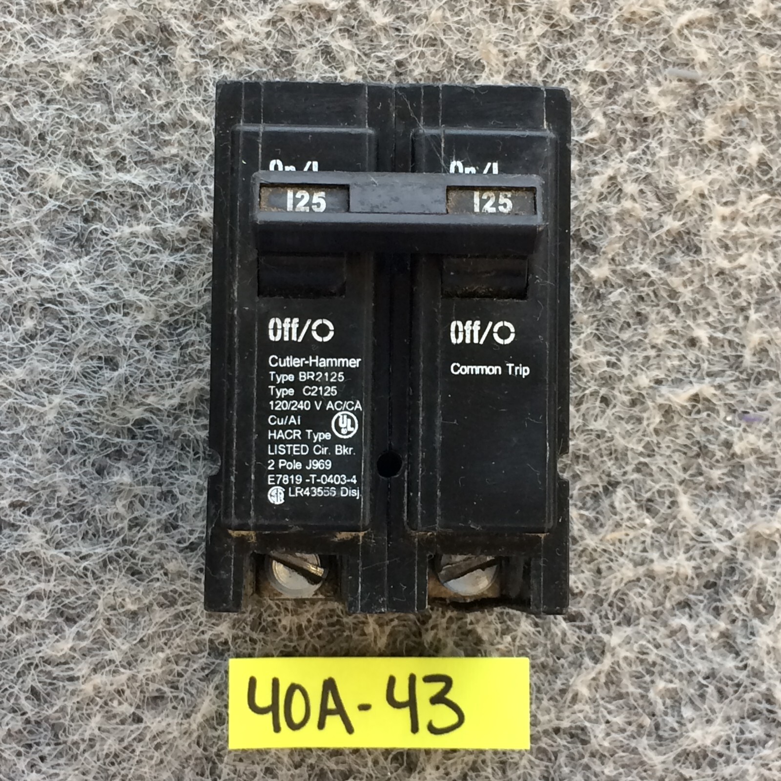 BR2125 Cutler Hammer Eaton 125 Amp 2 Pole Circuit Breaker Type BR 120 ...