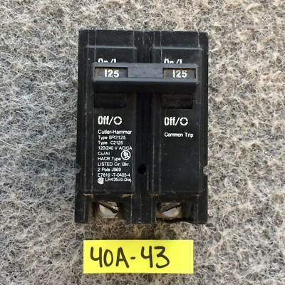BR2125 Cutler Hammer Eaton 125 Amp 2 Pole Circuit Breaker Type BR 120 ...