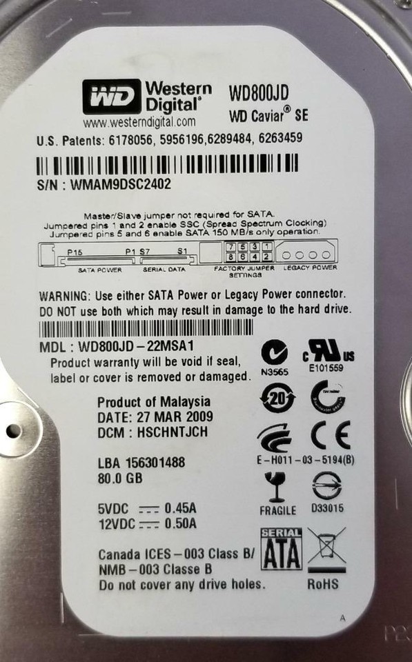 Western Digital WD800JD-22MSA1 80GB SATA Hard Drive | eBay