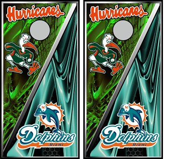 miami hurricanes & dolphins split 0354 cornhole board vinyl wraps | eBay