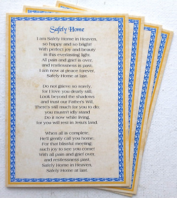 SAFELY HOME Remembrance Prayer Card PACK OF FIVE | eBay