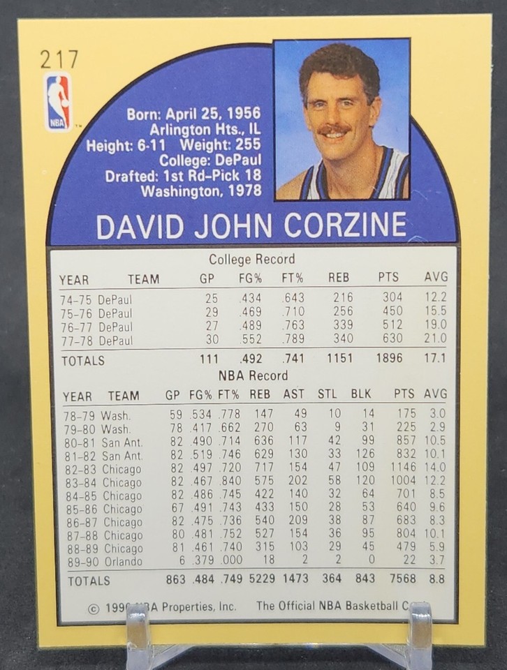 1990-91 NBA Hoops Basketball Dave Corzine Base Card #217 Orlando Magic ...