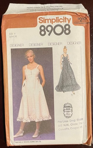 1979 FF Uncut SIMPLICITY #8908 - LADIES "GUNNE SAX" DRESS PATTERN Size ...