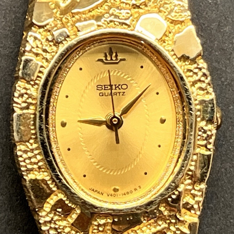 Vintage Seiko Quartz 14k Solid Gold Nugget 26g Style Women’s Watch ...