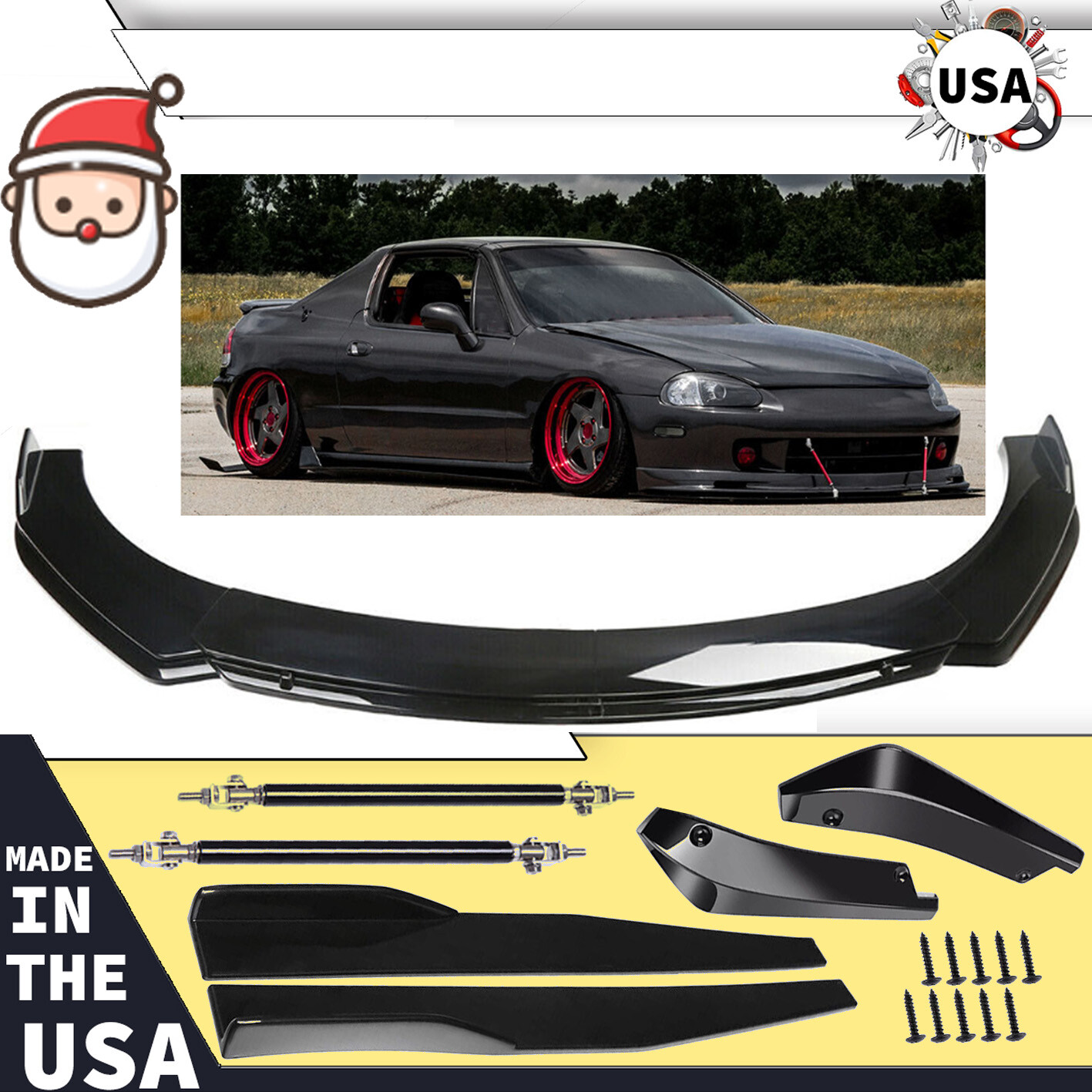 For Honda Civic Del Sol Front Bumper Lip Splitter Spoiler Body Kit Side ...