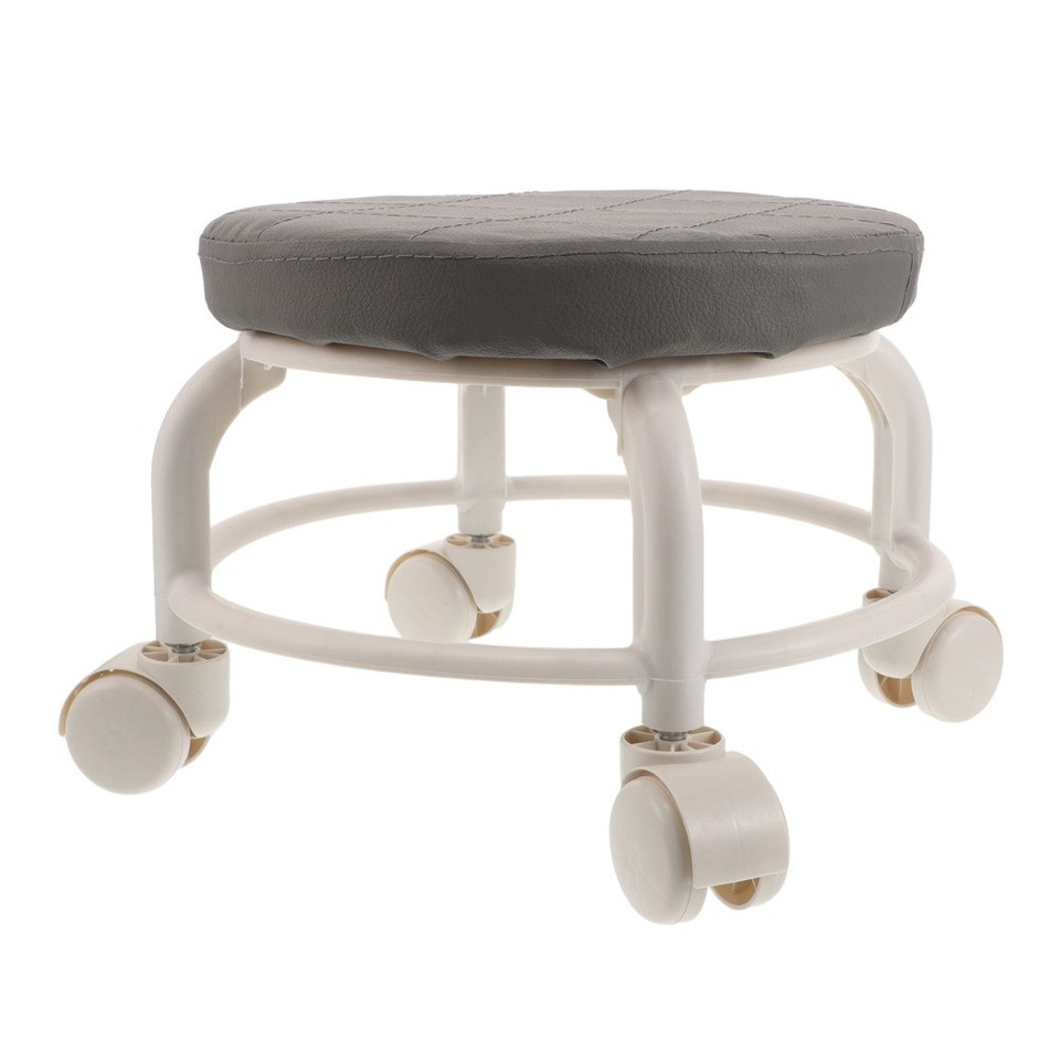 Low Rolling Stool with Swivel Wheels - Modern PU Low Foot Rest 10" High ...