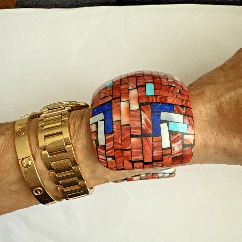 Charlene Sanchez Reano Santo Domingo Pueblo Mosaic Bracelet on Shell c ...