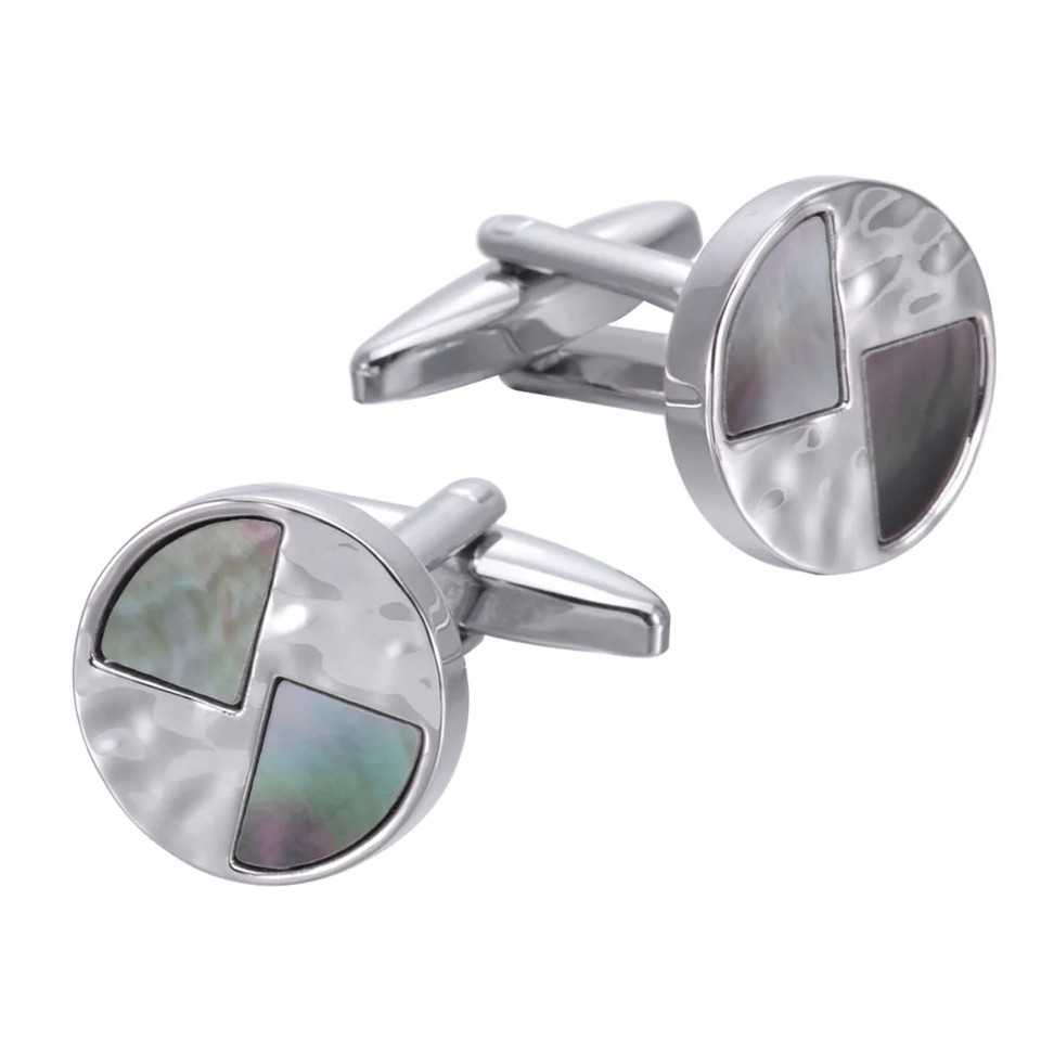 JakeSpecial – Shell-inlaid Geometric Unisex Cufflinks in Light Grey and ...